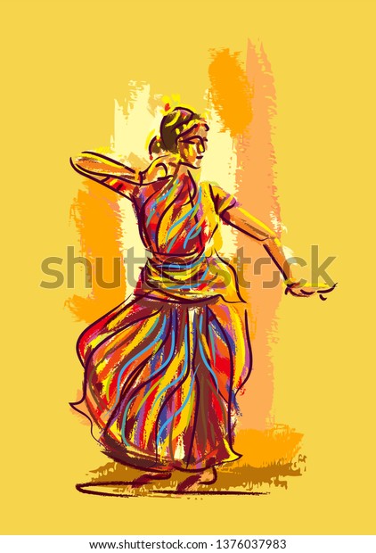 Indian Classical Dancer Illustrated Art 스톡 벡터(로열티 프리) 1376037983 ...