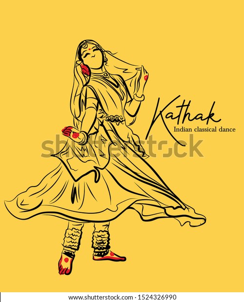 Indian Classical Kathak Dancer Sketch Vector 스톡 벡터(로열티 프리) 1524326990 ...