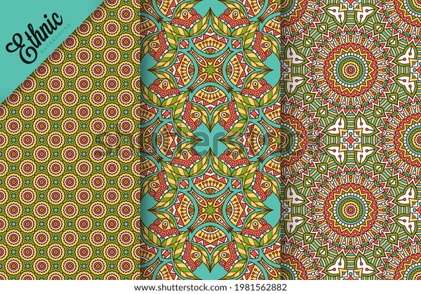 Indian Collection Ethnic Seamless Patterns Stock Vector (Royalty Free ...