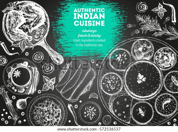 Indian Cuisine Top View Frame Indian Stock Vector (Royalty Free) 572536537