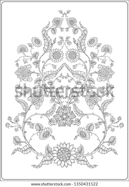 Indian Ethnic Pattern Stylized Florwers Outline Stock Vector (Royalty ...