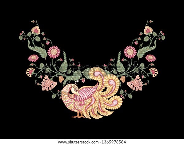 Indian Ethnic Pattern Stylized Florwers Bird Stock Vector (Royalty Free ...