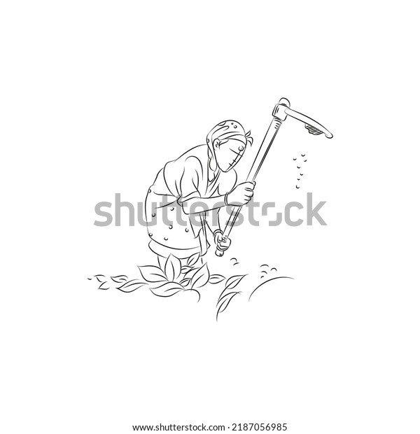 Indian Farmer Vector Line Drawing Illustration 库存矢量图（免版税）2187056985 ...