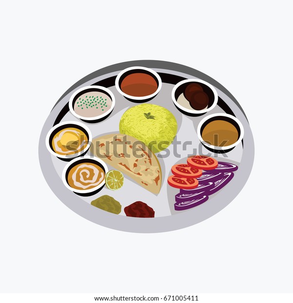 Indian Food Thali Vector Illustration Stock Vector (Royalty Free) 671005411