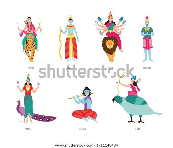 Indian Gods Isolated Set Hindu Religion Stock Vector (Royalty Free ...