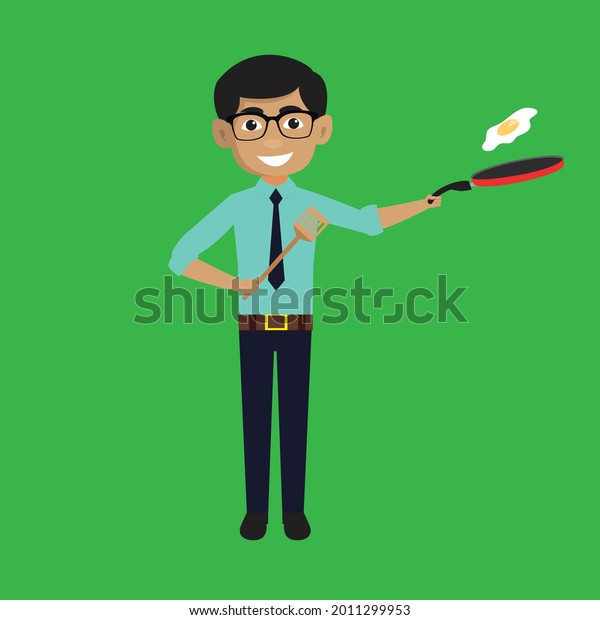 Indian Man Cooking Flat Vector Cartoon Stock Vector (Royalty Free ...