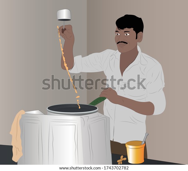 Indian Man Making Tea Coffee Stock Vector (Royalty Free) 1743702782 ...