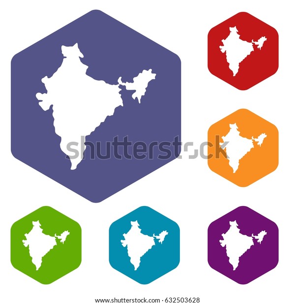 Indian Map Icons Set Hexagon Isolated Stock Vector (Royalty Free ...