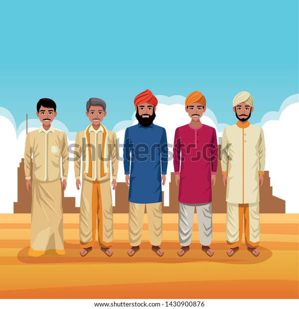 Indian Men Group India Wearing Traditional: เวกเตอร์สต็อก (ปลอดค่า ...