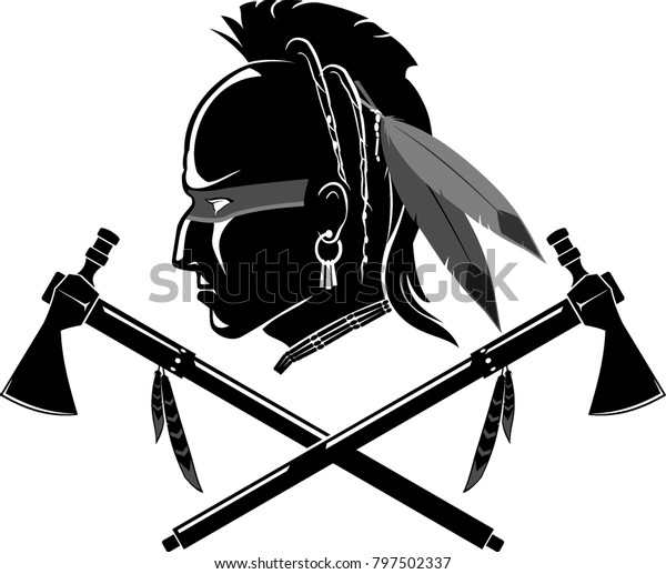 Indian Mohawk Crossed Tomahawk: vector de stock (libre de regalías ...