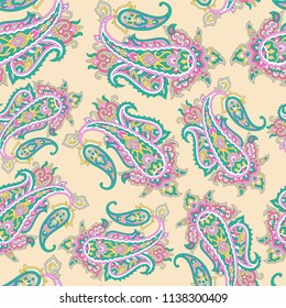 Indian Paisley Pattern Cream Background Stock Vector (Royalty Free ...
