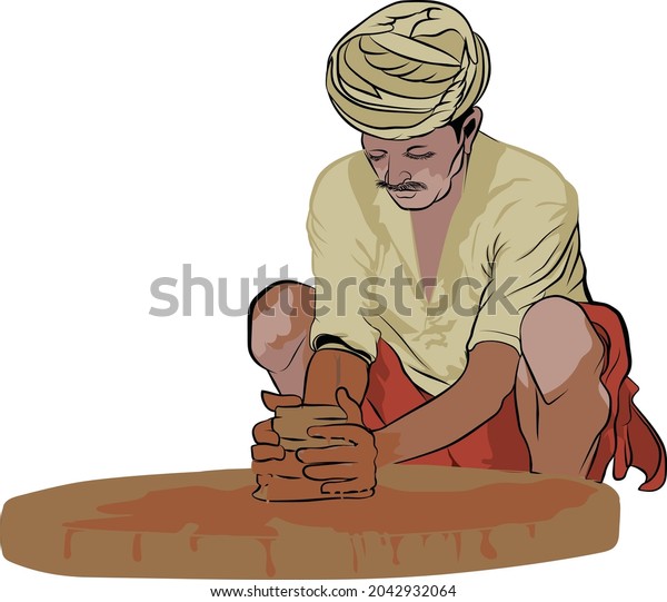 Indian Potter Vector Illustration Man Making 库存矢量图（免版税）2042932064 ...