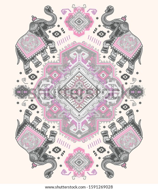 Indian Rug Tribal Ornament Pattern Elephants Stock Vector (Royalty Free ...