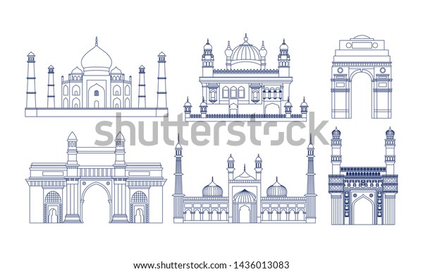 Indian Set Temples Architecture Icons Stock Vector (Royalty Free ...