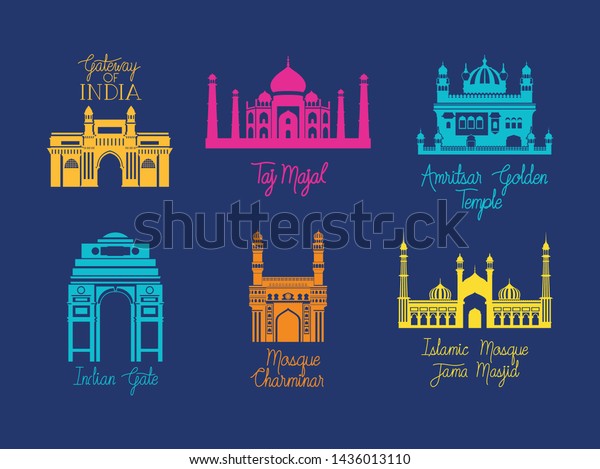Indian Set Temples Architecture Icons Stock Vector (Royalty Free ...