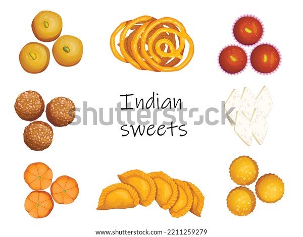 Indian Sweets Mithai Food Vector Stock Vector (Royalty Free) 2211259279 ...