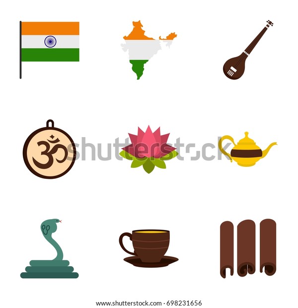 Indian Symbols Icon Set Flat Style Stock Vector (Royalty Free ...