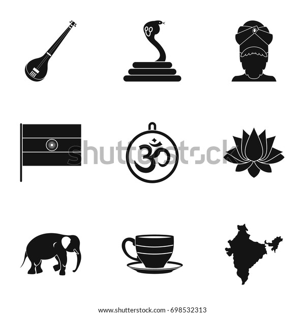 Indian Symbols Icon Set Simple Style Stock Vector (Royalty Free ...