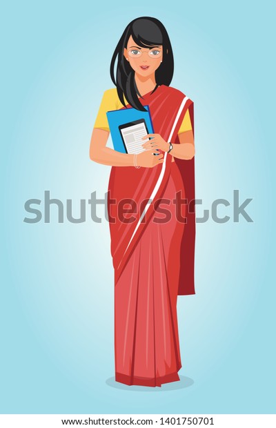 Indian Teacher Standing File Tab Stok Vektör (Telifsiz) 1401750701