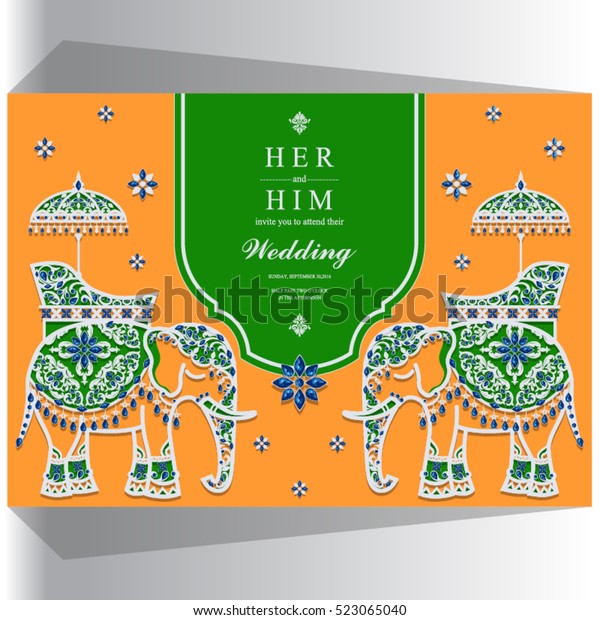 Indian Wedding Card Elephant Gold Pattern Stock Vector (Royalty Free ...