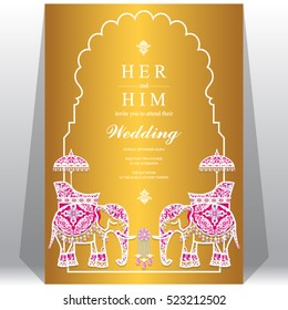 Indian Wedding Card Elephant Patterned Gold Stock Vector (Royalty Free ...