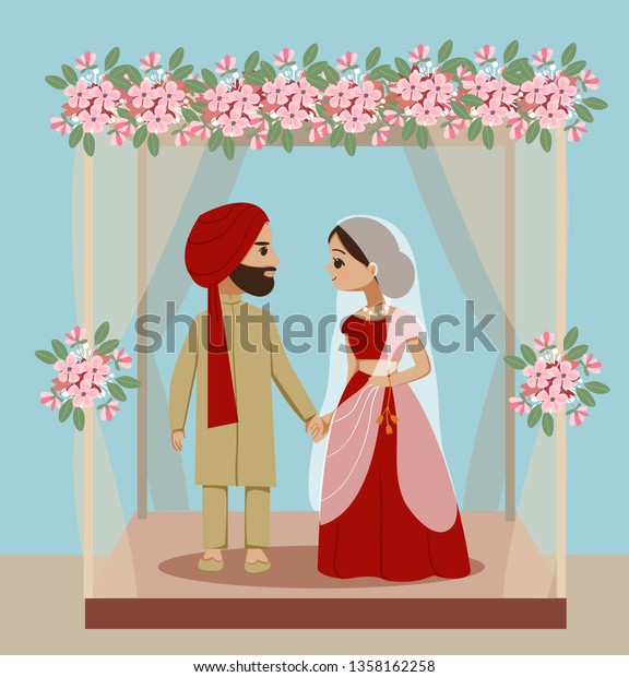 Indian Wedding Couple Under Mandaps Decorations Stock Vector (Royalty ...