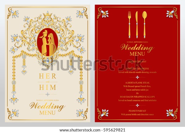 Indian Wedding Menu Card Templates Gold Stock Vector (Royalty Free ...