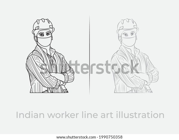 Indian Worker Image Line Art Illustration Stock Vector (Royalty Free ...