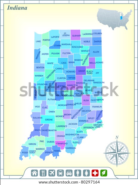 Indiana State Map with Community Assistance and Activates Icons ...