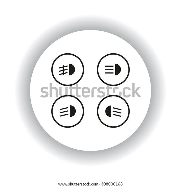 Indicator lights on the car dashboard, dipped beam, main beam, fog ...