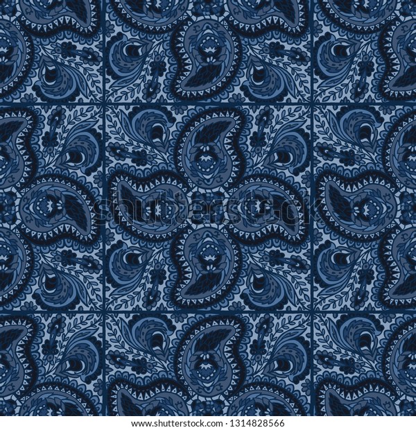Indigo Blue Dye Hand Drawn Paisley Stock Vector (Royalty Free ...