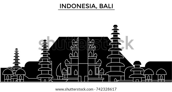 Indonesia Bali Architecture Vector City Skyline Stock Vector (Royalty ...