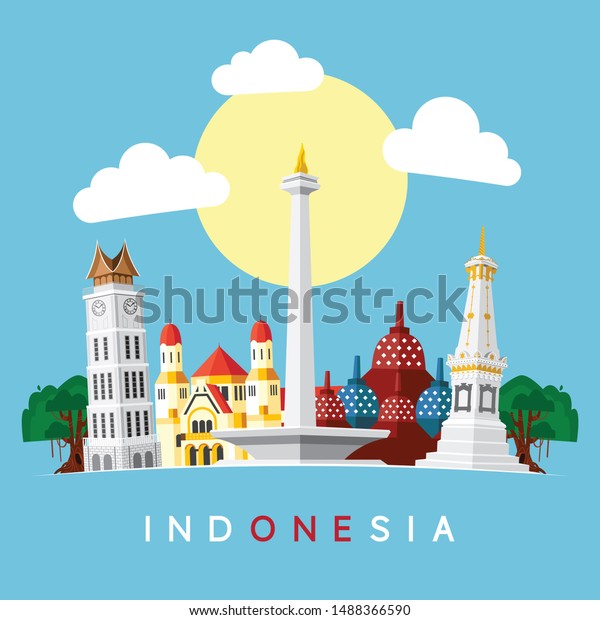 Indonesia Landmarks Flat Vector Illustration Stock Vector (Royalty Free ...