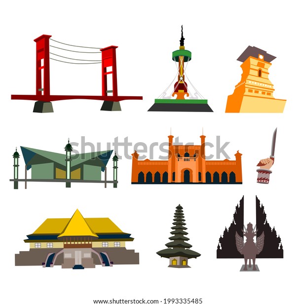 Indonesia Landmarks Icon Set Vector Illustrations Stock Vector (Royalty ...