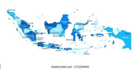 Indonesia Map Cities Regions Vector Illustration Stock Vector (Royalty ...