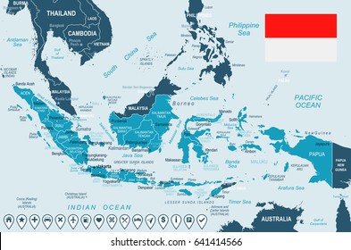 Indonesia Map Flag Highly Detailed Vector Stock Vector (Royalty Free ...