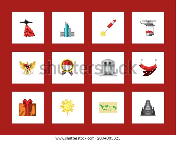Indonesia Merdeka Cartoon Icon Set Stock Vector (Royalty Free ...