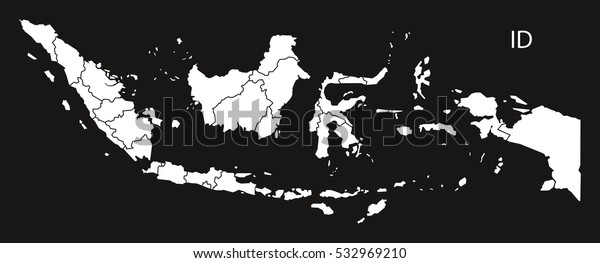 Indonesia Provinces Map Black White Illustration Stock Vector (Royalty ...