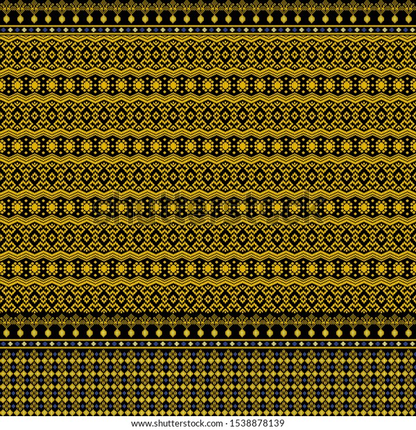 Indonesia Tenun Batik Pattern Black Gold Stock Vector (Royalty Free ...