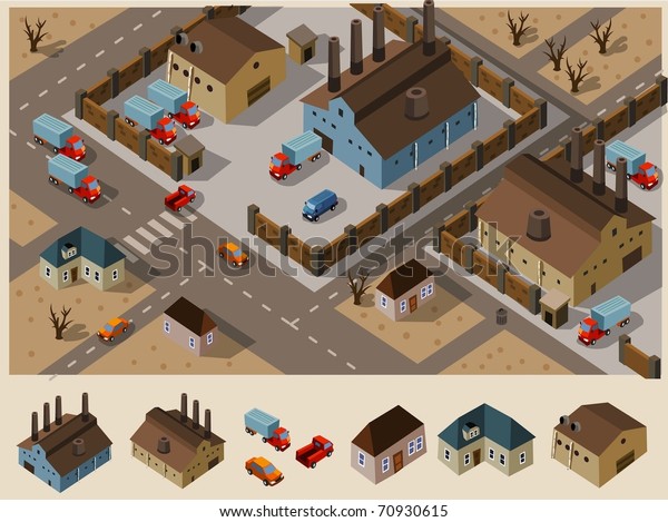 Industrial Area Isometric Set Very Detailed Stock Vector (Royalty Free ...