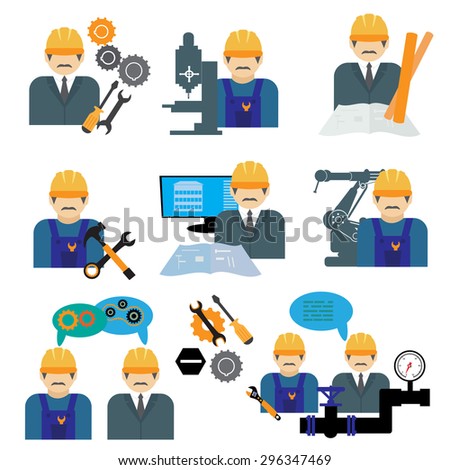 Industrial Engineering Management Icons Set Vector de stock (libre de ...