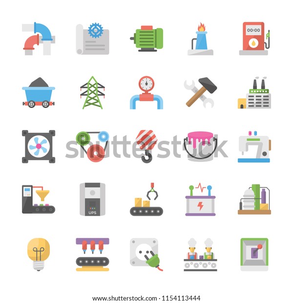 Industrial Flat Vector Icons Set Stock Vector (Royalty Free) 1154113444 ...