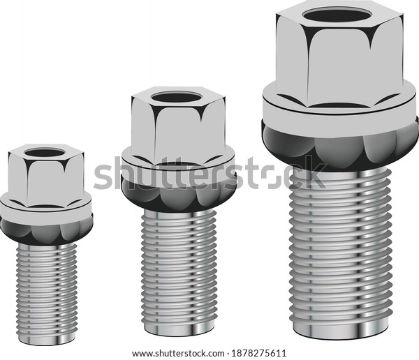 Industrial Hexagonal Steel Bolt Various Sizes Stock Vector (Royalty ...