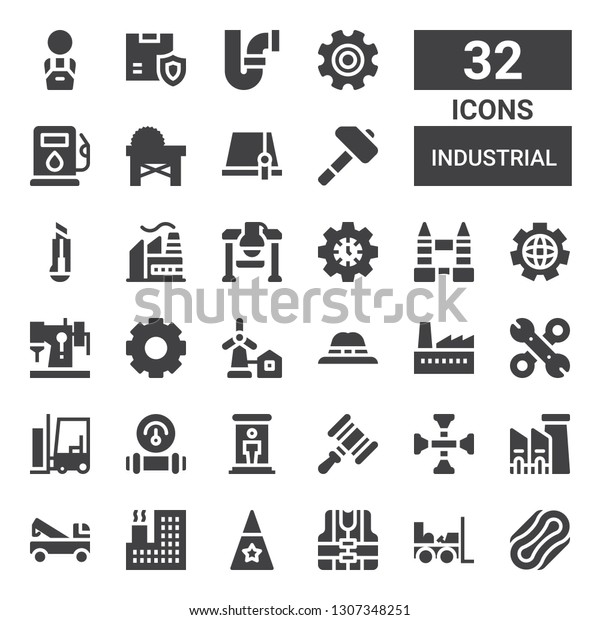 Industrial Icon Set Collection 32 Filled Stock Vector (Royalty Free ...