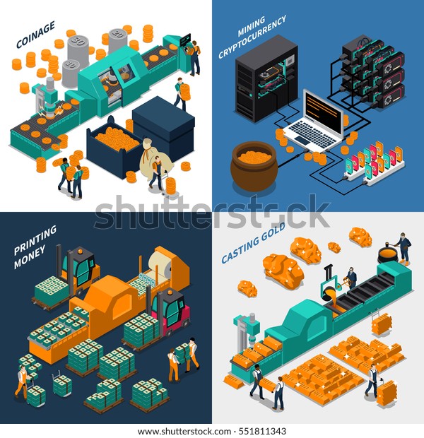 Industrial Isometric Concept Manufacturing Different Types Stock Vector ...