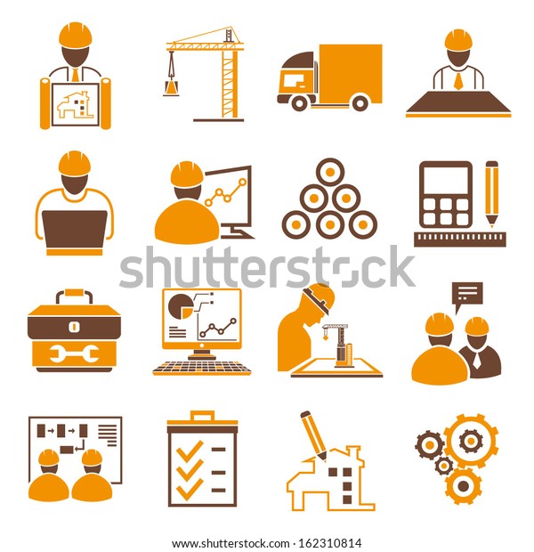 Industrial Management Icons Engineering Icons Orange Stock Vector ...