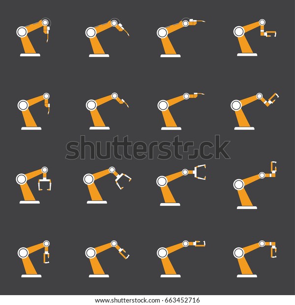 Industrial Robot Icon Set Robotic Arm Stock Vector (Royalty Free) 663452716