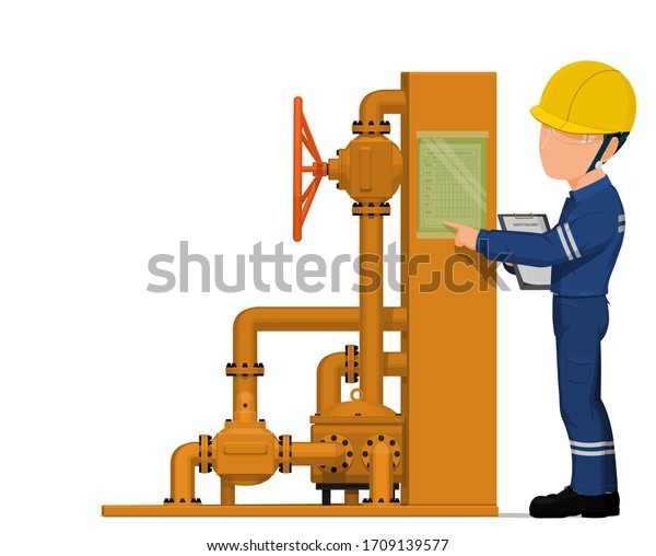 Industrial Worker Auditing Daily Operation Checklist Stock Vector ...