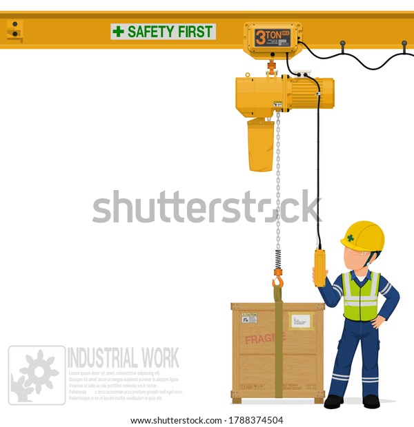 Industrial Worker Operating Electric Chain Hoist Stock Vector (Royalty ...