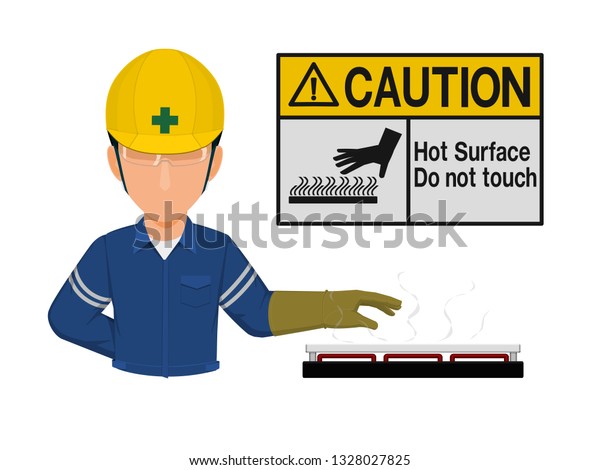 Industrial Worker Presenting Hot Surface Sign Stock Vector (Royalty ...